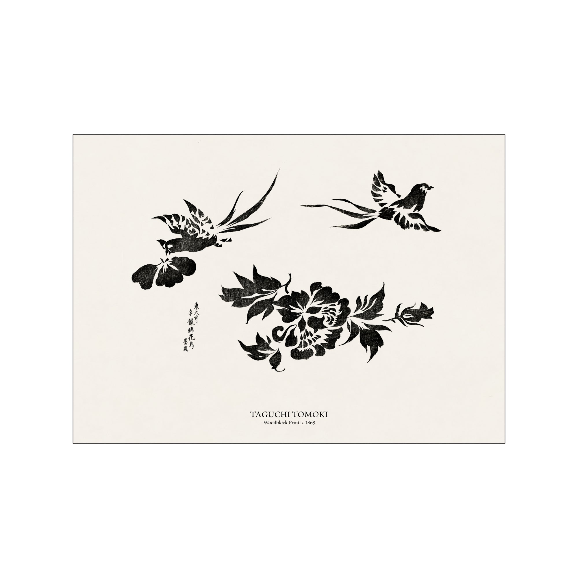 Woodblock Print Birds, Butterfly & Peonies - Taguchi Tomoki | Japandi ...